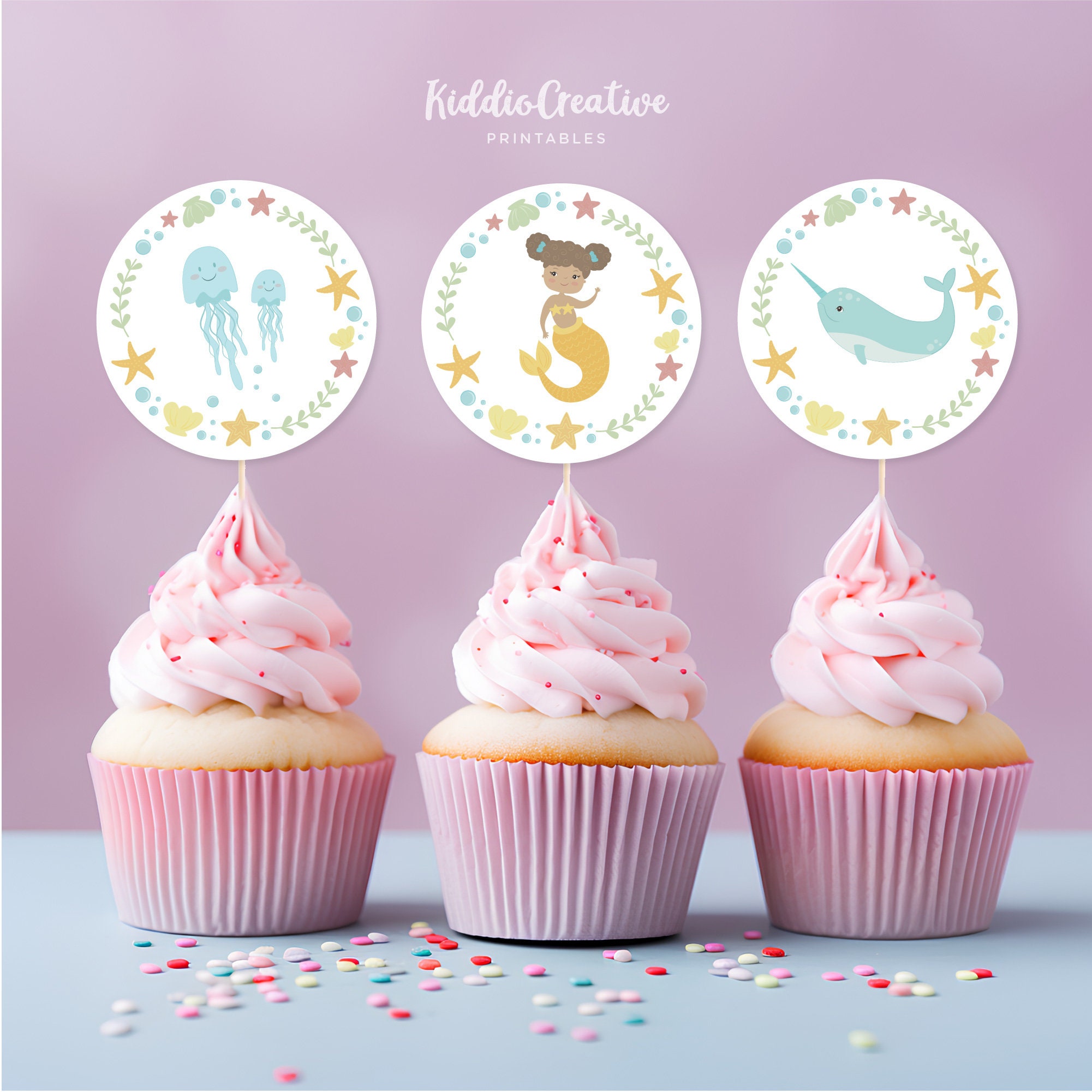 MERMAID Birthday CUPCAKE TOPPERS Little Mermaid Birthday - Etsy