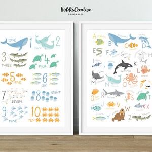 Ocean Animals Alphabet and Numbers Print Set Nursery Wall - Etsy
