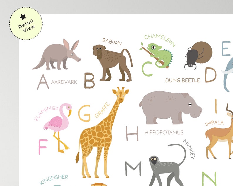 Safari Animal Alphabet Cute African Animals ABC Poster - Etsy