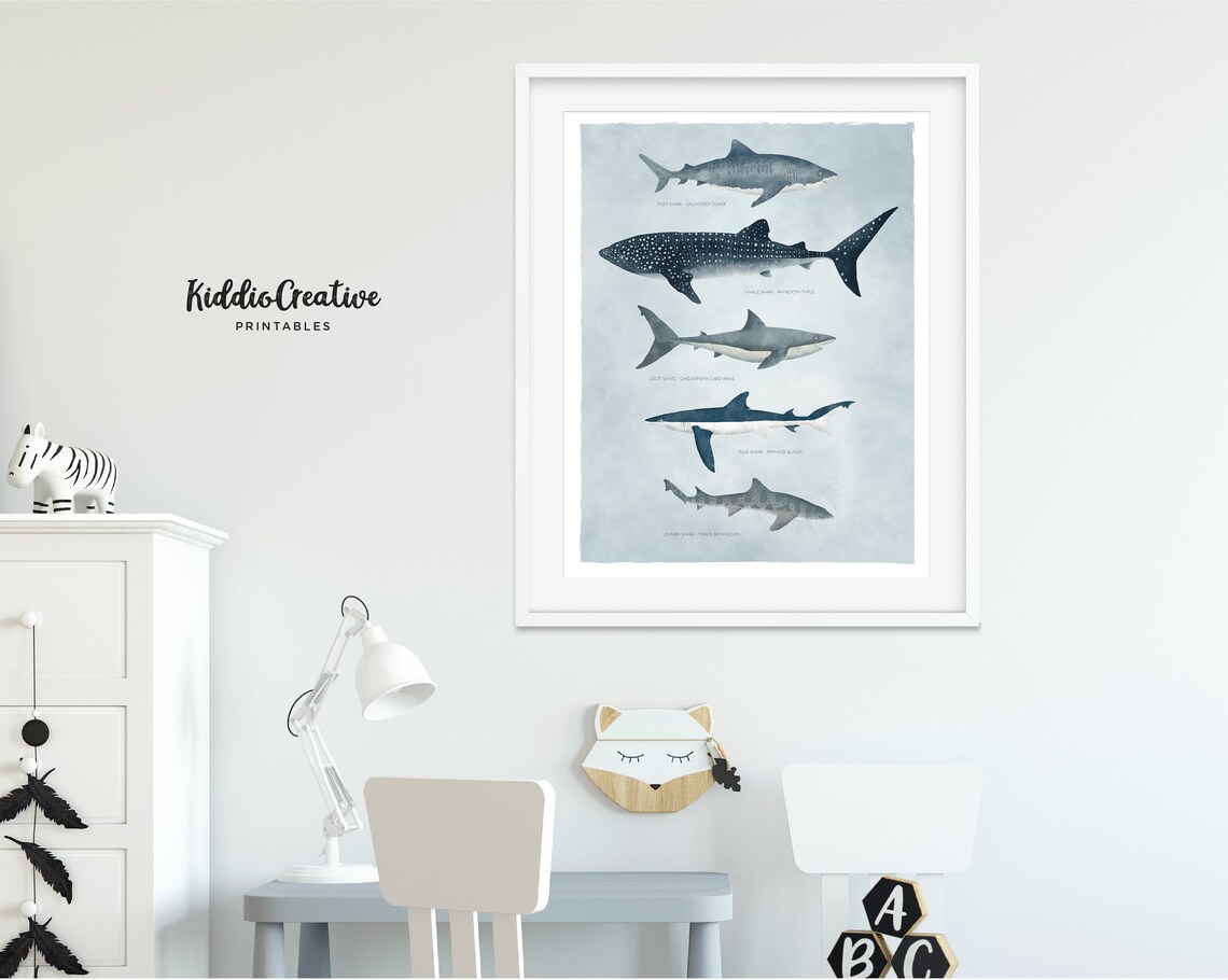 Sharks Printable Wall Art Vertical Sharks Poster Kids Room Decor Shark ...