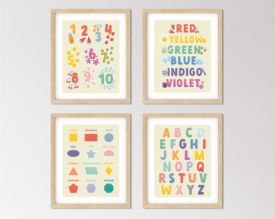 Colors, Numbers, Alphabet, Shapes Classroom Decor Educational Wall Art ...