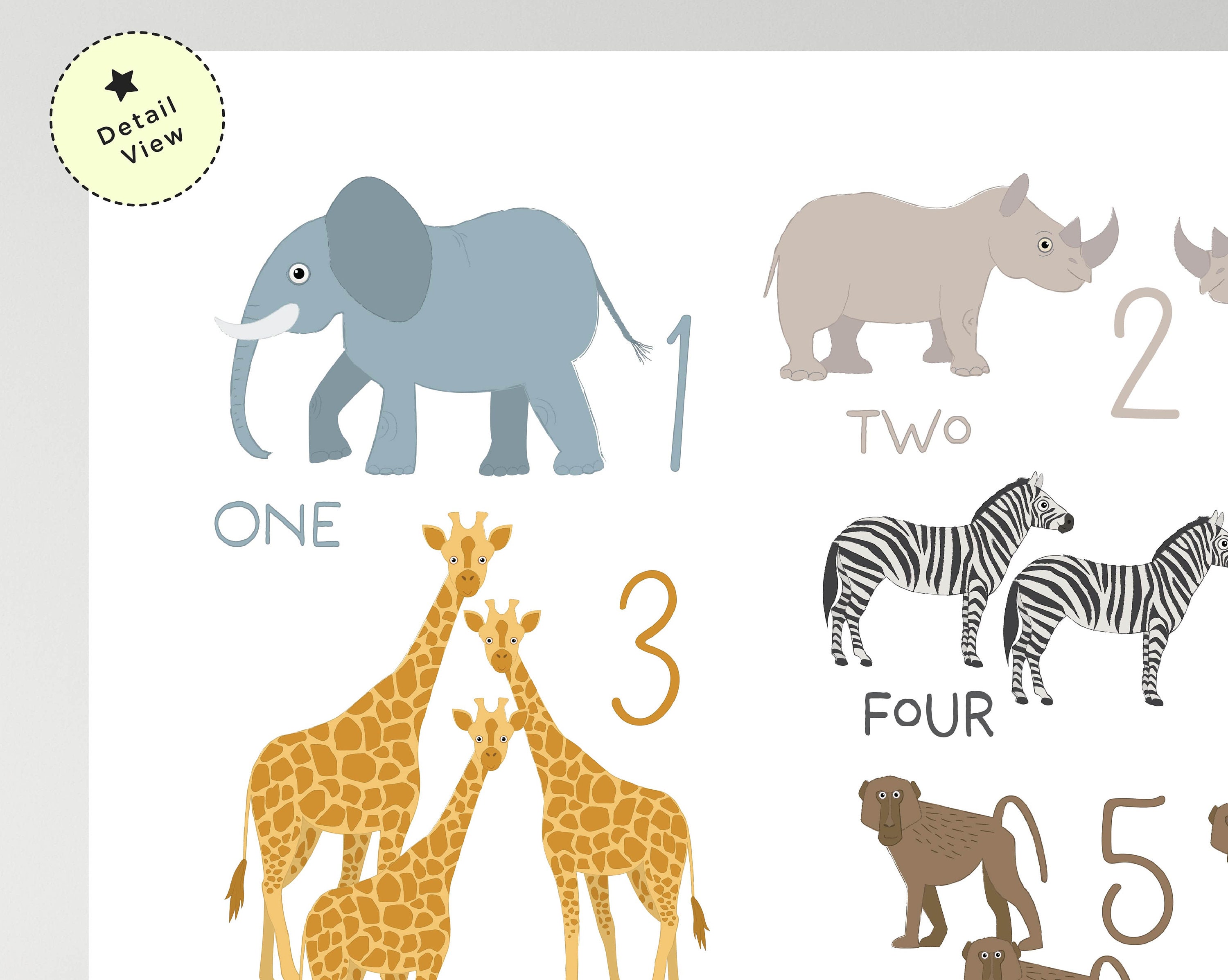 Safari Animal Alphabet and Numbers Prints Cute African Nursery Decor ...