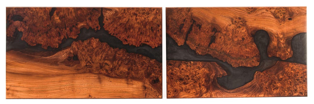 Elm Burr Wood River Wall Art, Smoky Grey Resin Table Tops - Etsy