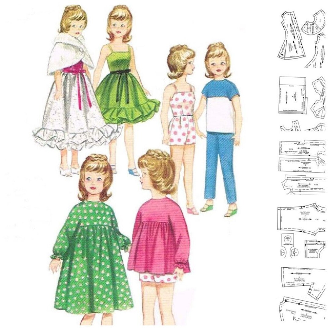 PDF Vintage Dolls Sewing Pattern Wardrobe Clothes for Dolls 12 Chest 5 ...