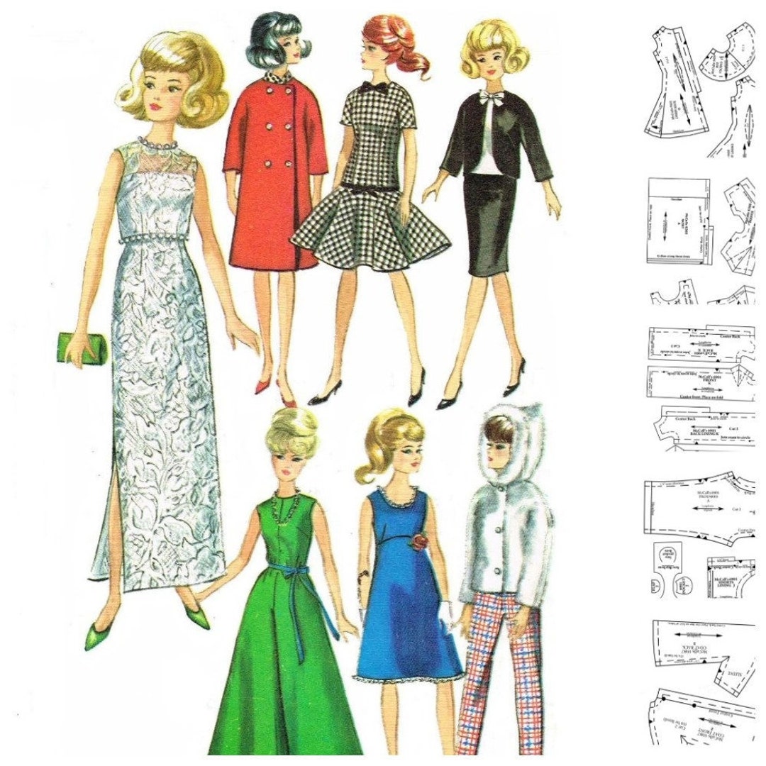 PDF Vintage Barbie Sewing Pattern Wardrobe Clothes for Dolls 11-1/2 ...