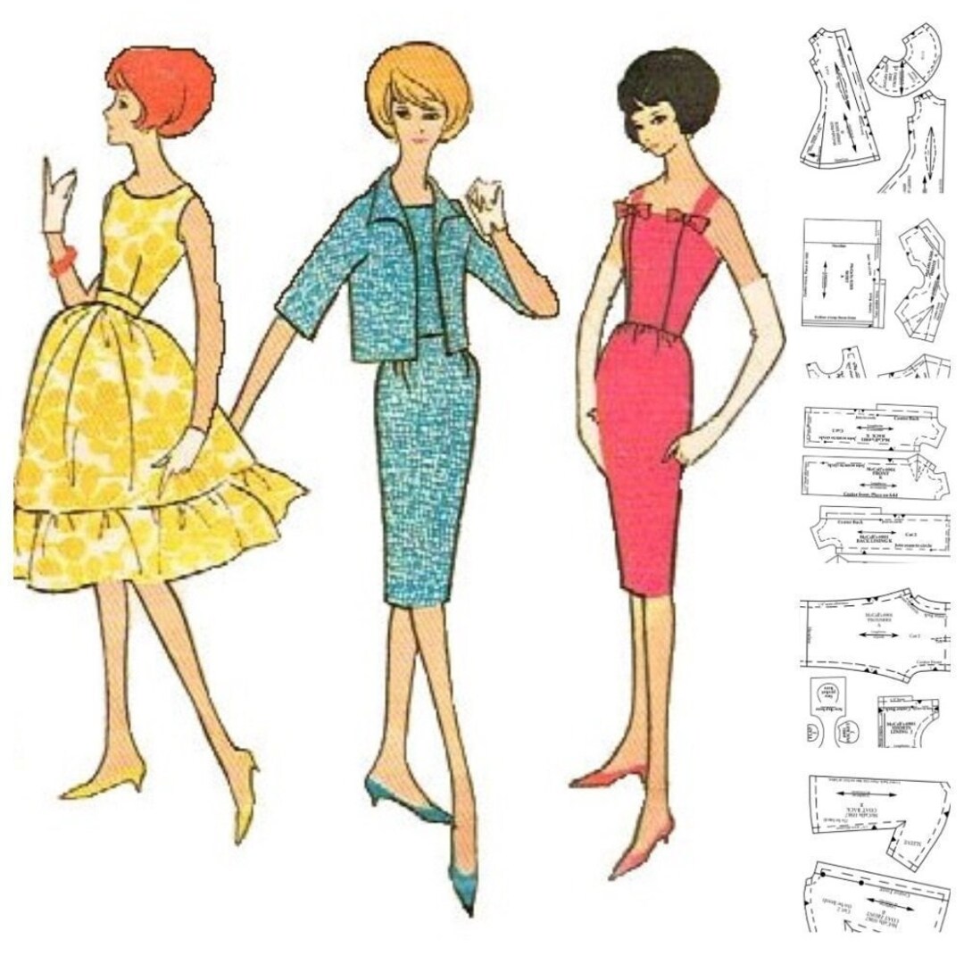 PDF Vintage Barbie Sewing Pattern Wardrobe Clothes for Dolls 11-1/2 ...