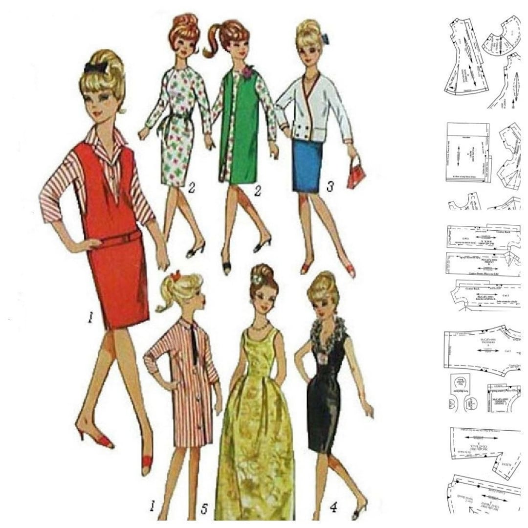 PDF Vintage Barbie Sewing Pattern Wardrobe Clothes for Dolls 11-1/2 ...