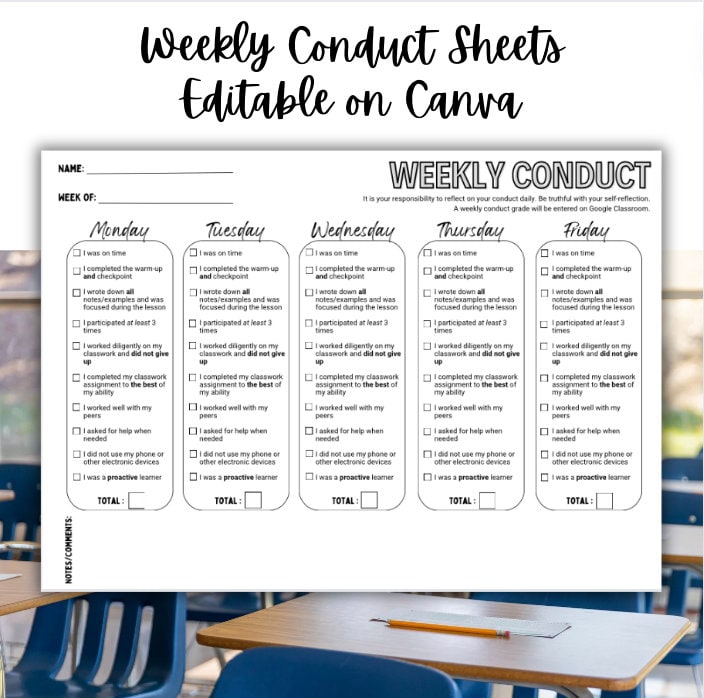 Weekly Conduct Sheet | Behavior Checklist | Behavior Management ...