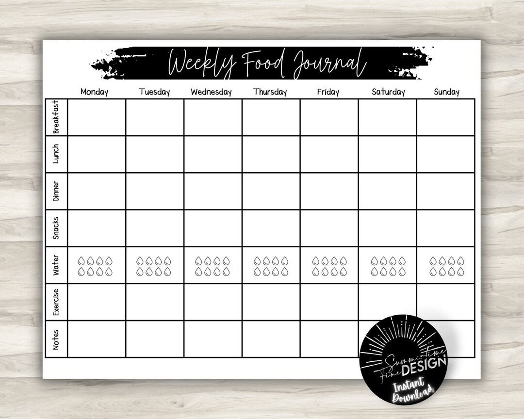 Food Log Weekly Food Journal | Printable Food Journal | Weekly Food ...