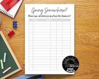 Restroom Sign Out Sheet Printable, Classroom Organization Template - Etsy