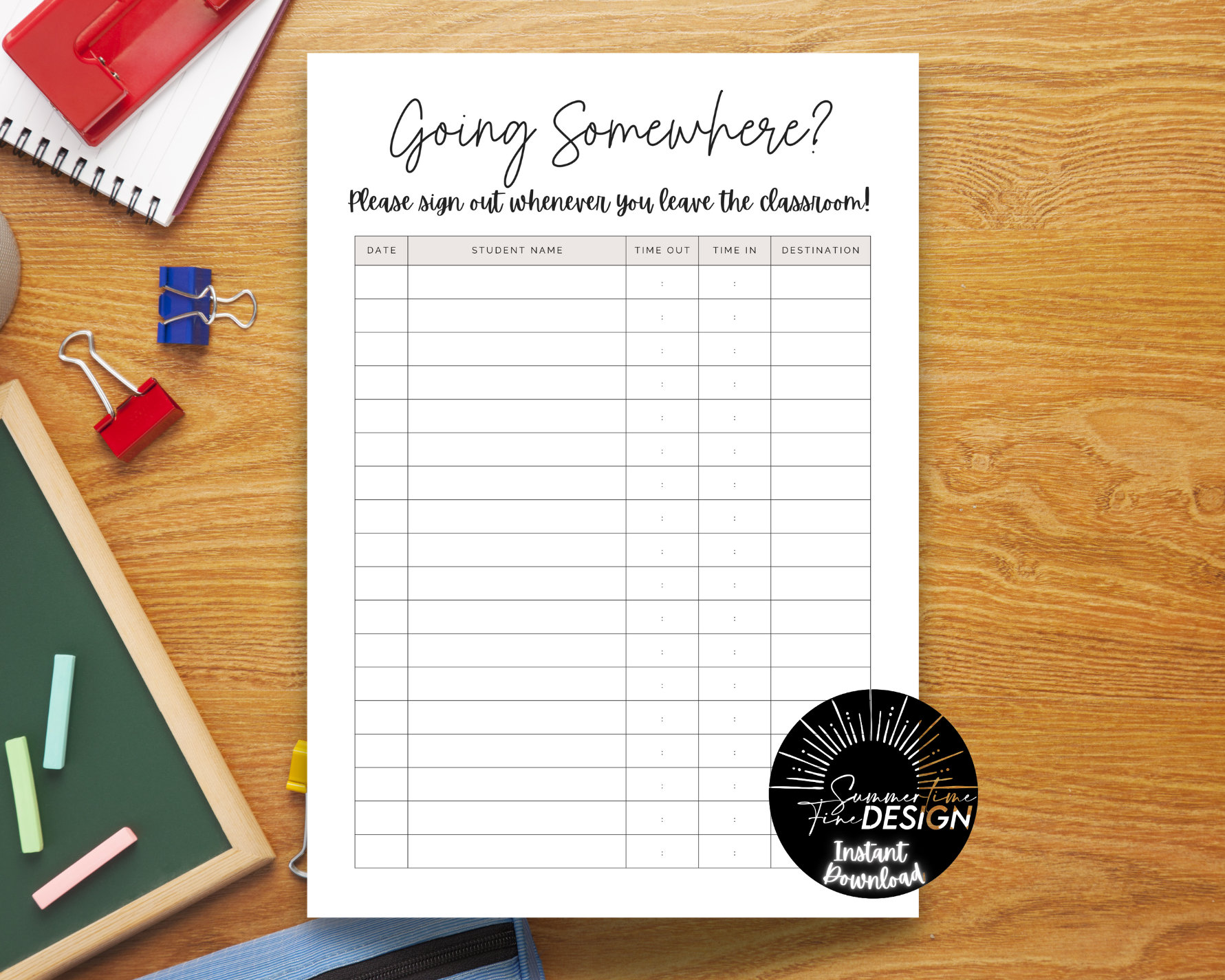 Classroom Sign Out Sheet Printable Instant Download Etsy
