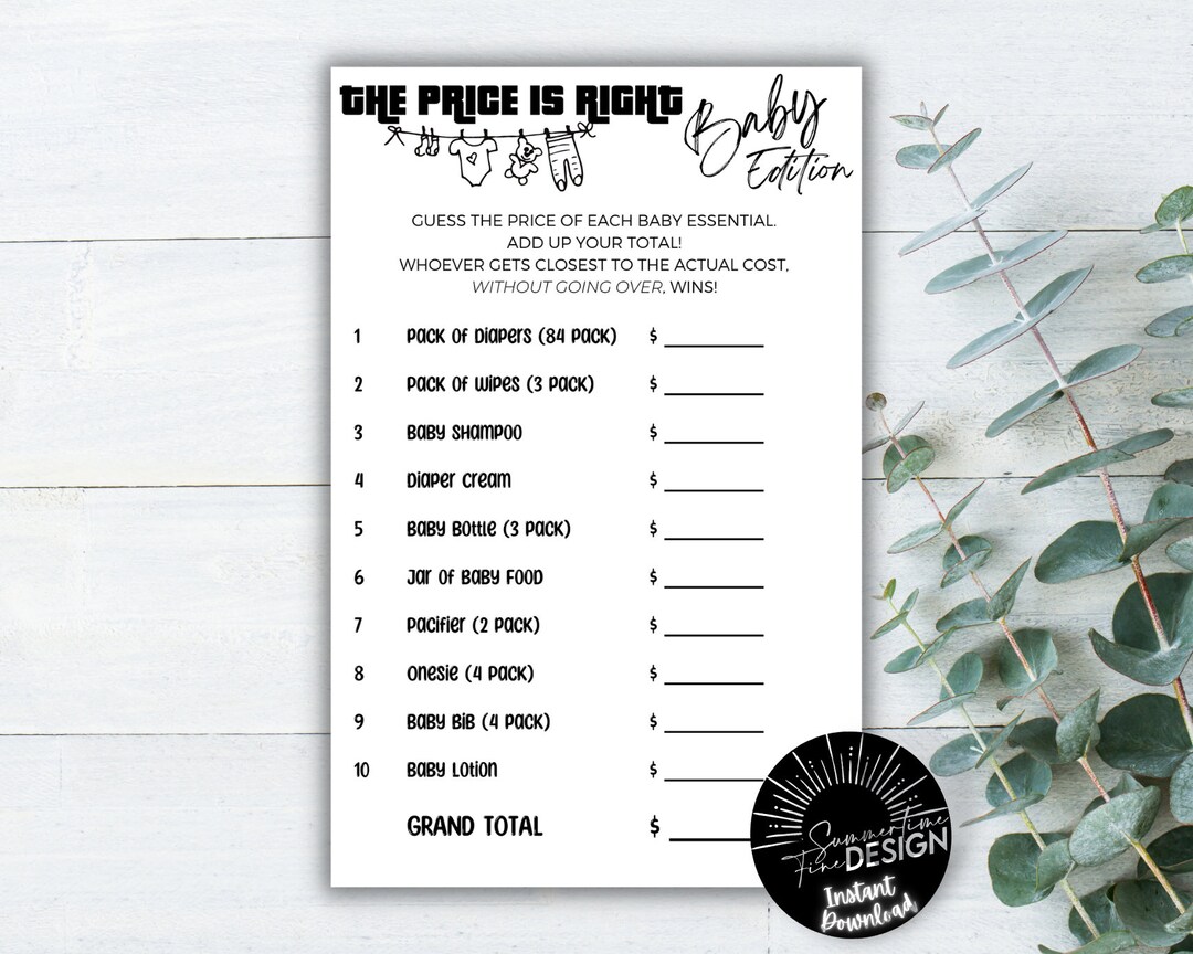 Baby Shower Game the Price is Right Baby Edition | Instant Download ...