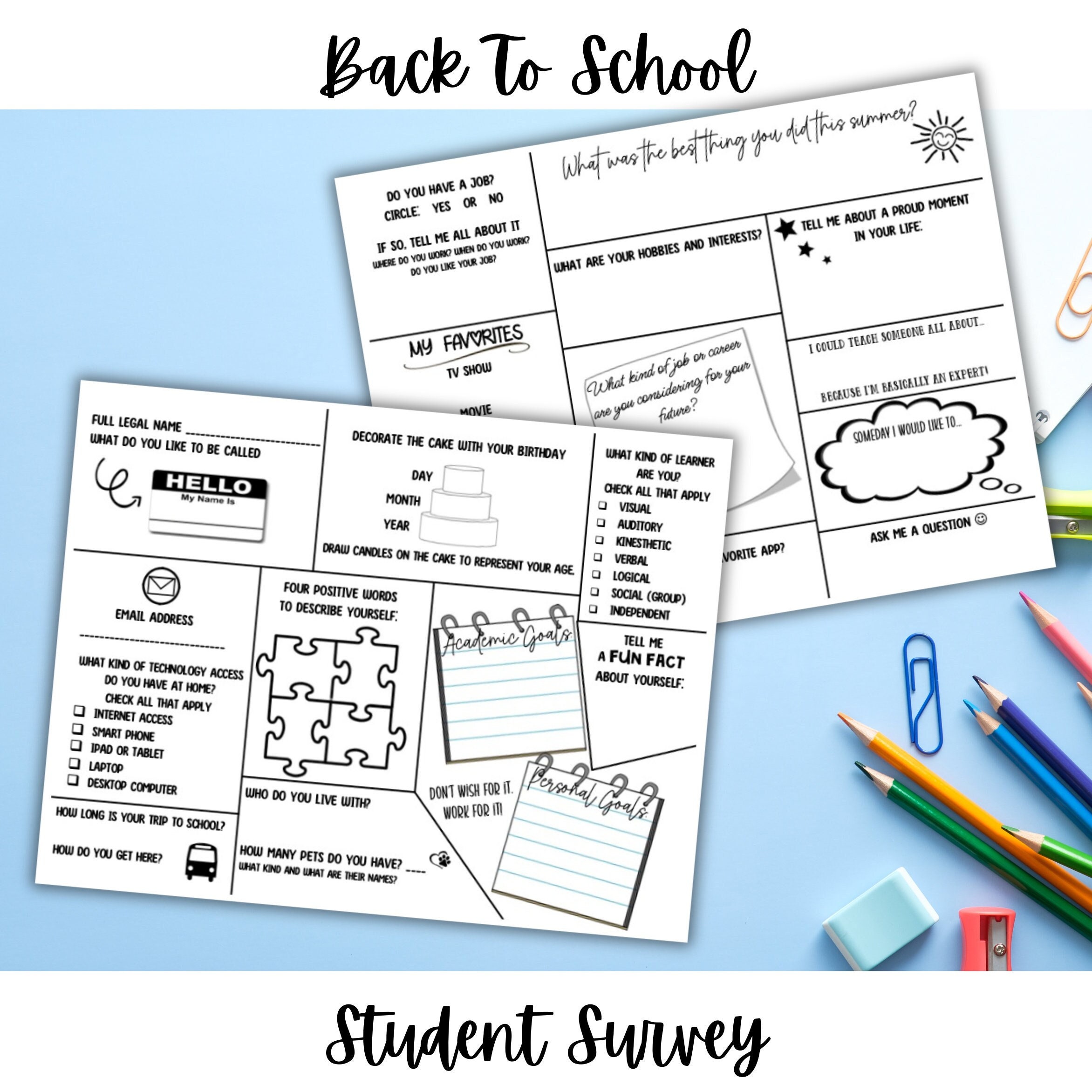 Back to School Student Survey | First Day of School Activity ...
