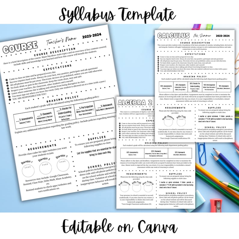 Syllabus Template | EDITABLE Simple One Page Syllabus | Secondary ...