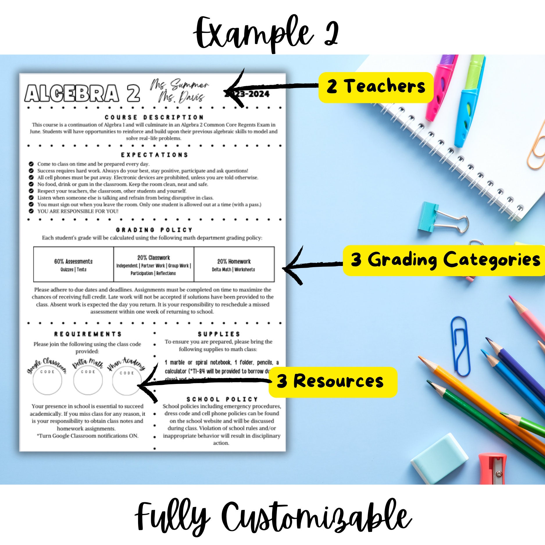 Syllabus Template | EDITABLE Simple One Page Syllabus | Secondary ...