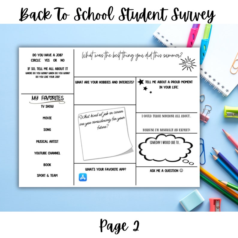 Back to School Student Survey | First Day of School Activity ...
