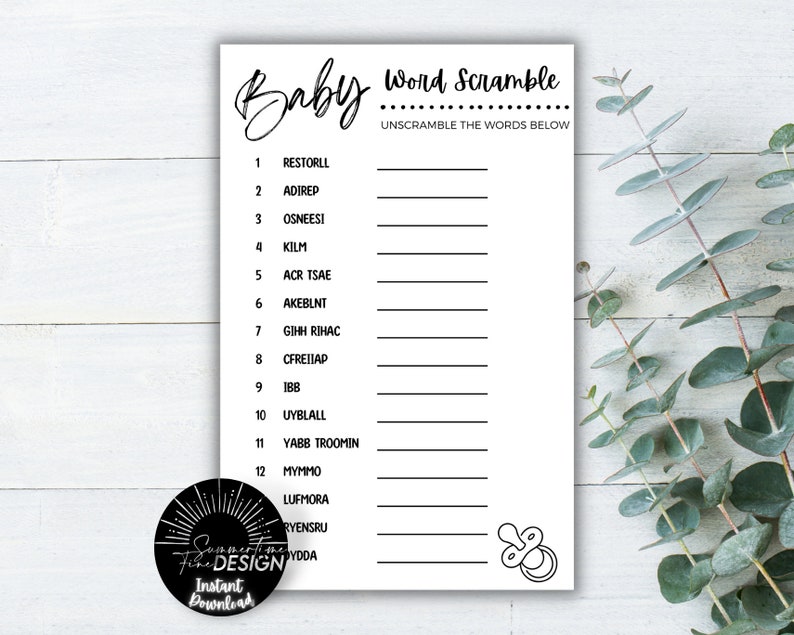 Baby Shower Game Baby Word Scramble | Baby Shower Game | Instant ...