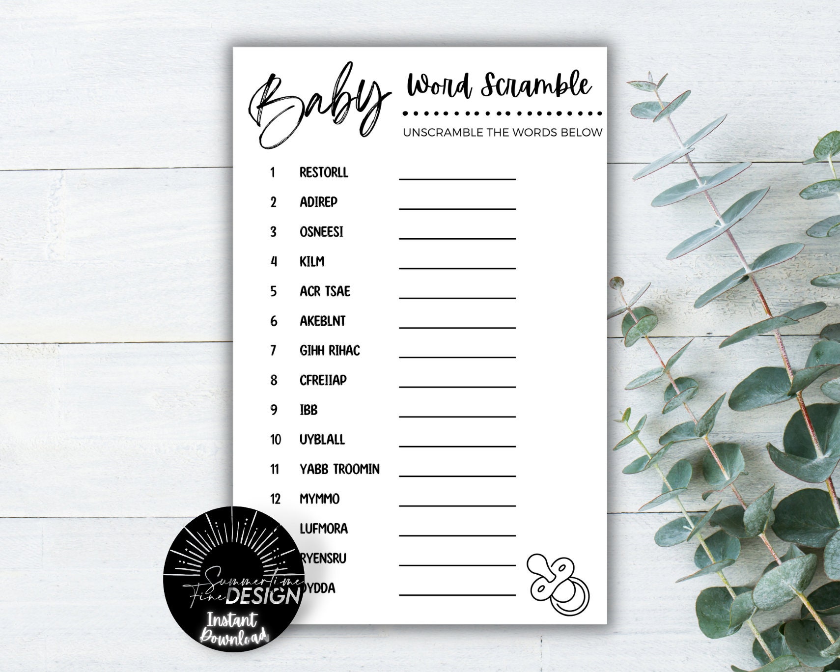 Baby Shower Game Baby Word Scramble | Baby Shower Game | Instant ...