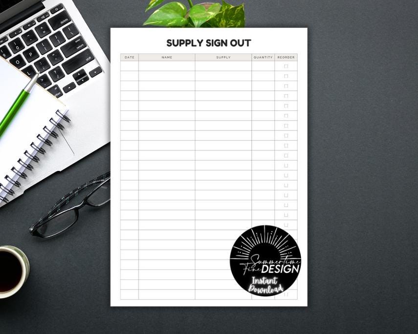 Supply Sign Out Sheet | Printable | Instant Download - Etsy