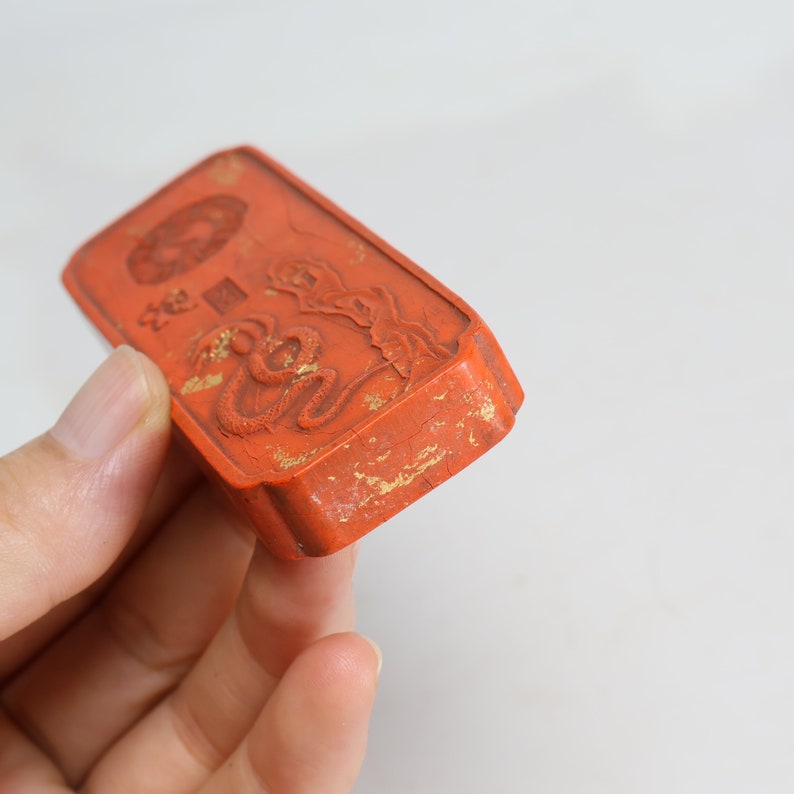 Antique Chinese Calligraphy Handmade Gilt Gold Cinnabar Ink Block K450 ...