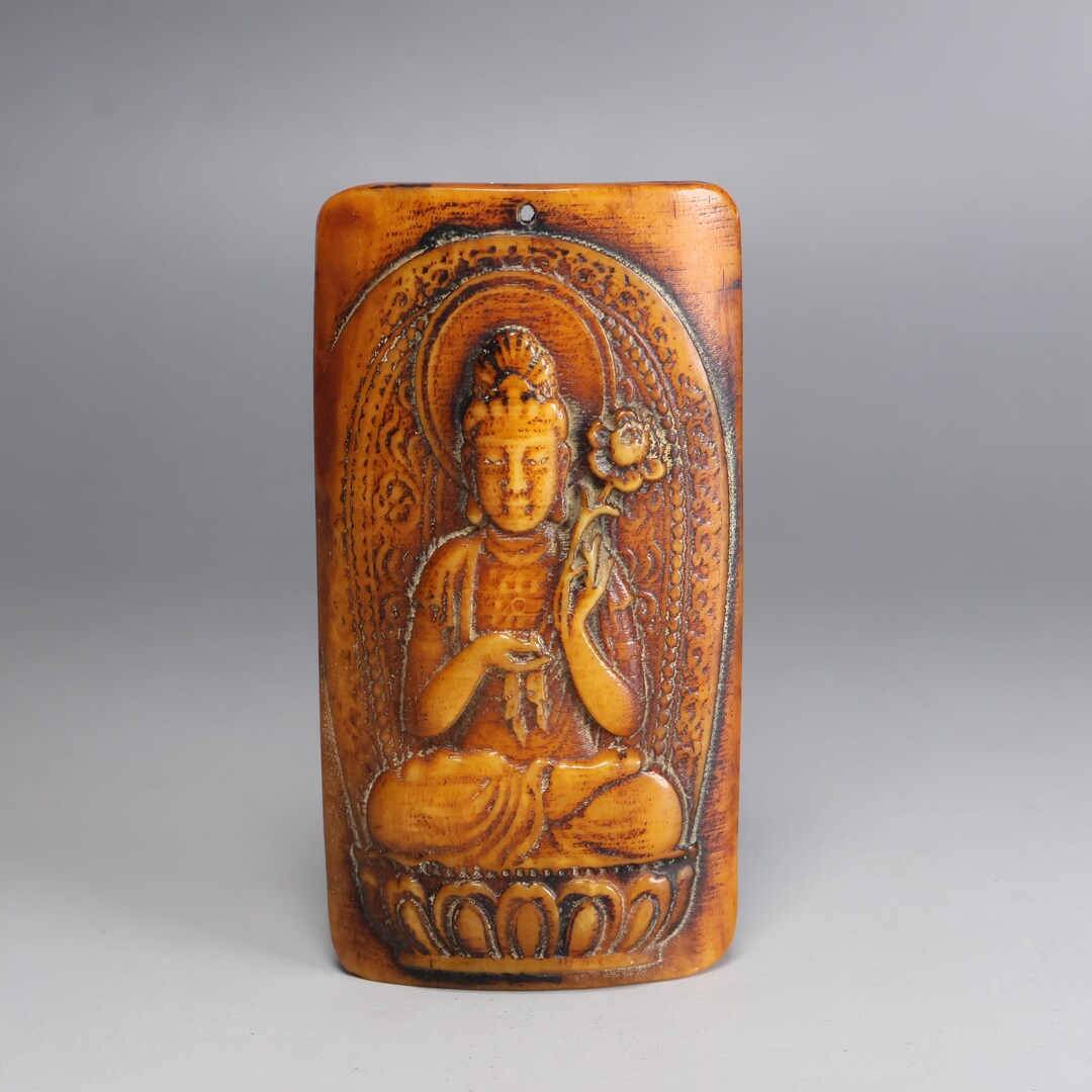 Antique Chinese Ox Horn Carved Buddha Pendant, Statue Collection K966 ...