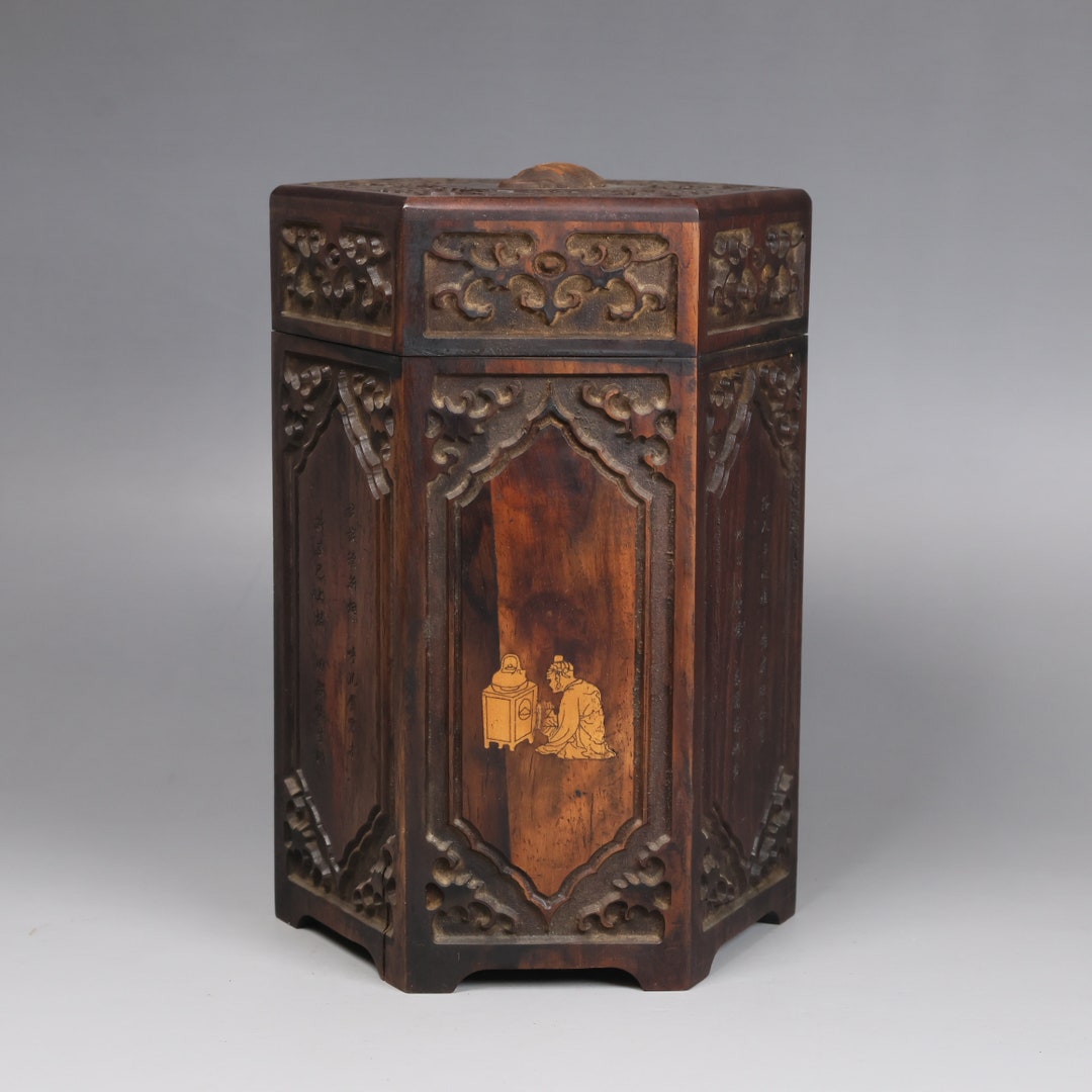 Antique Chinese Wooden Carved Tea Box, Character Painting K1028 - Etsy