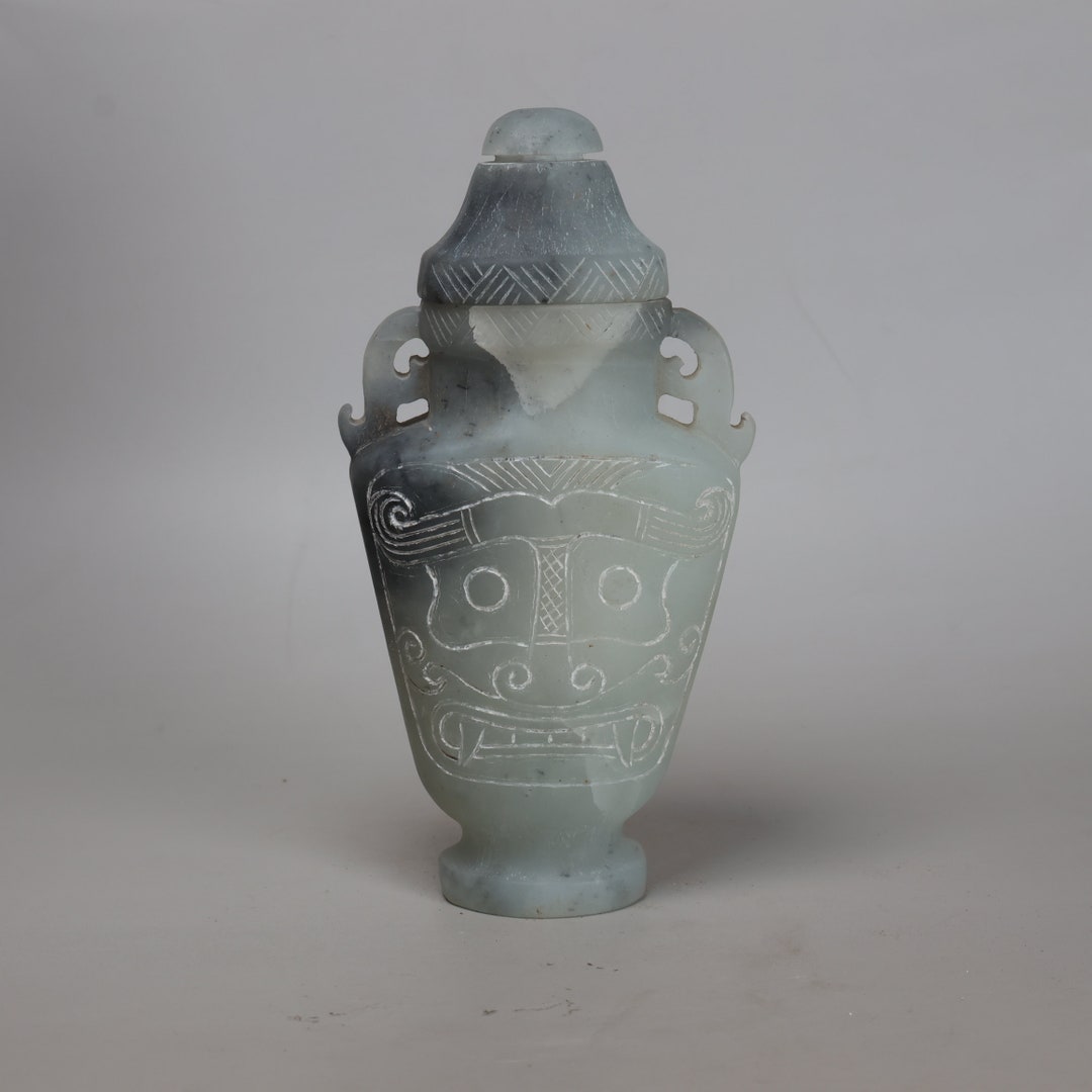 348g Antique Chinese Jade Carved Jade Vase Statue , Collection, Chinese ...