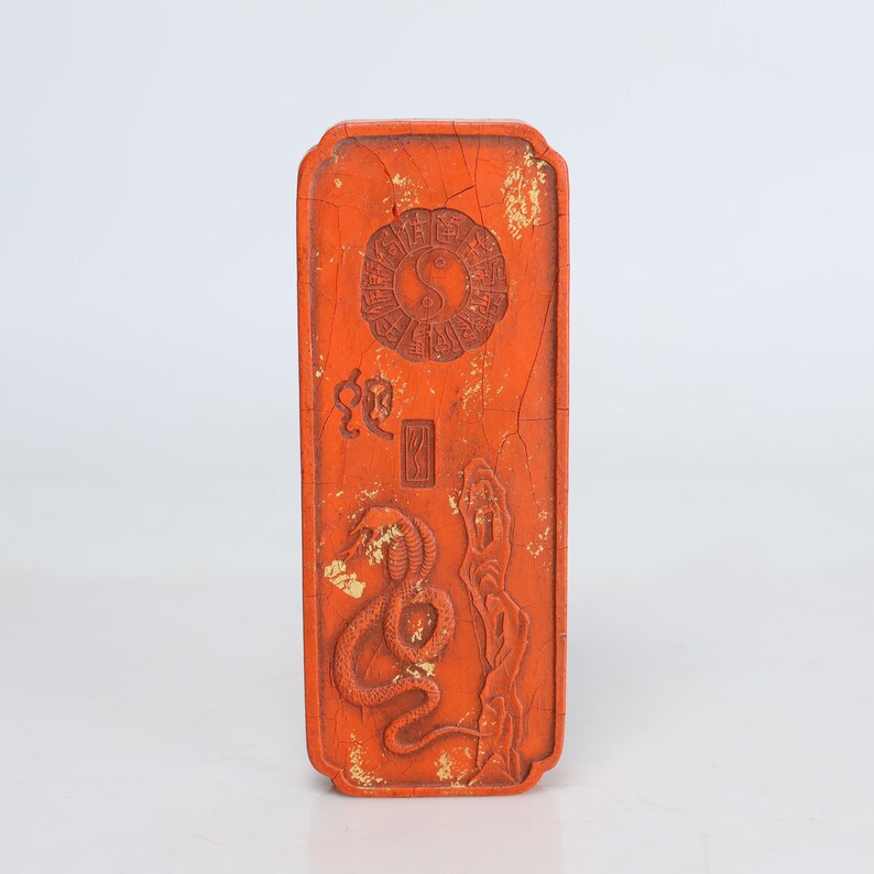 Antique Chinese Calligraphy Handmade Gilt Gold Cinnabar Ink Block K450 ...