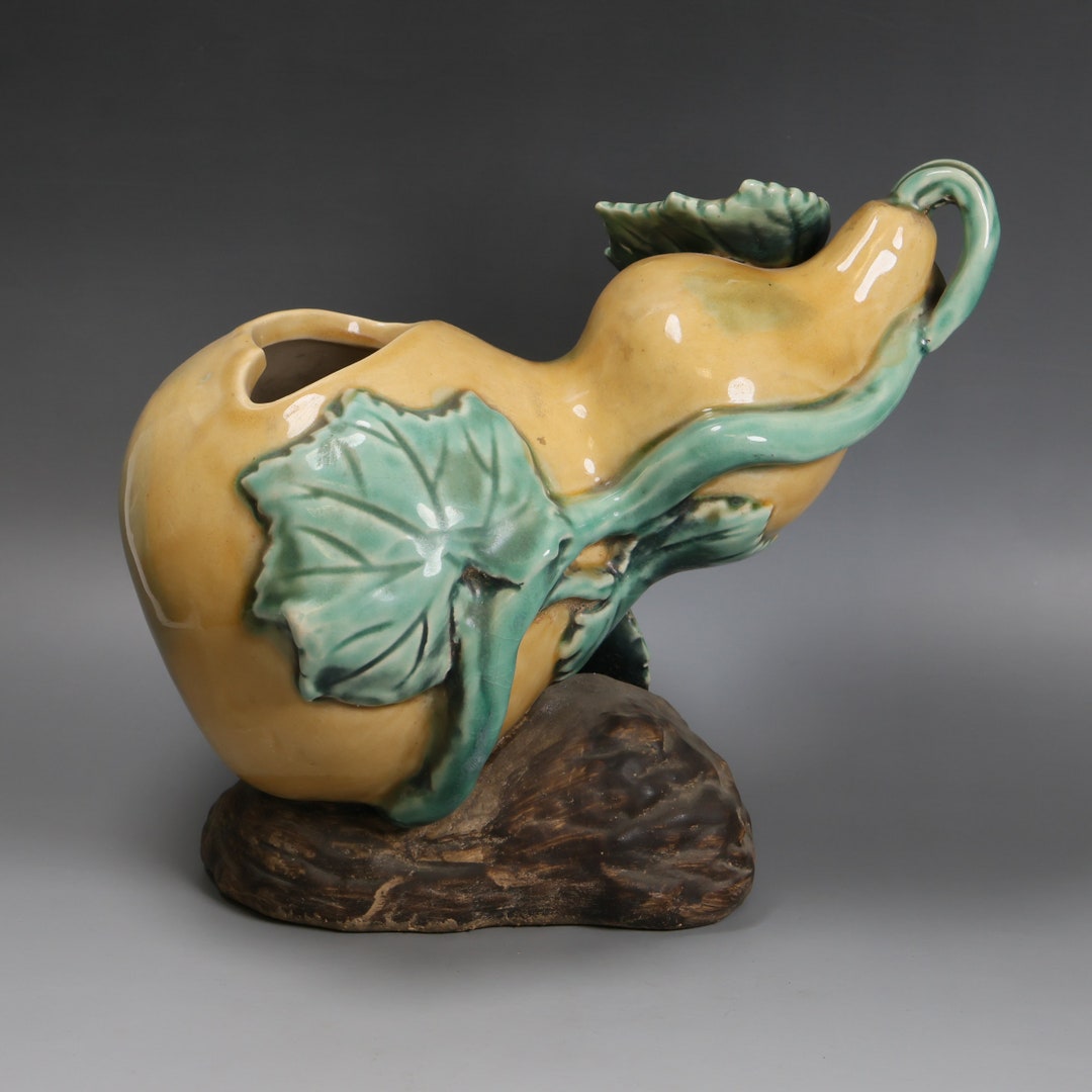 1505g Ancient Chinese Yellow Glazed Porcelain Gourd Shape Statue K1023 ...