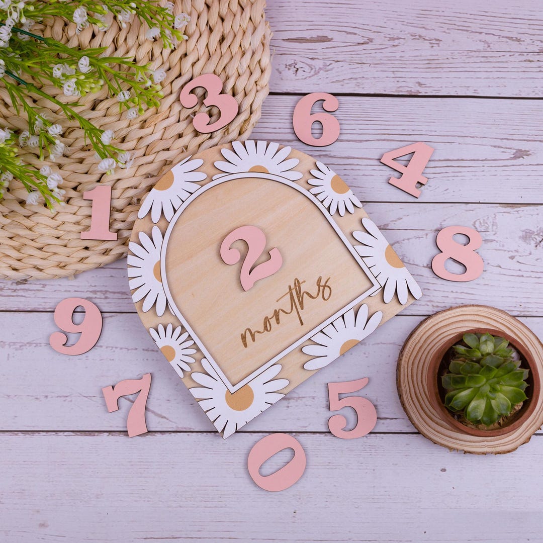 3D Baby Milestone Sign, Hello World Milestone Card, Boho Monthly ...