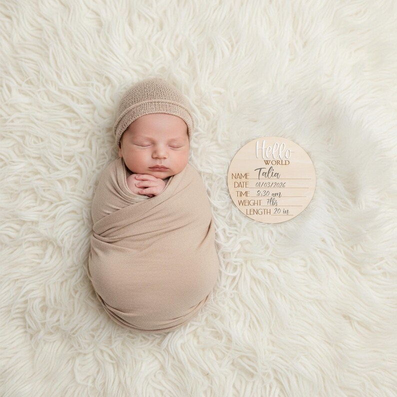 Personalized Baby Birth Stats Sign, Wooden Hello World Newborn Nursery ...