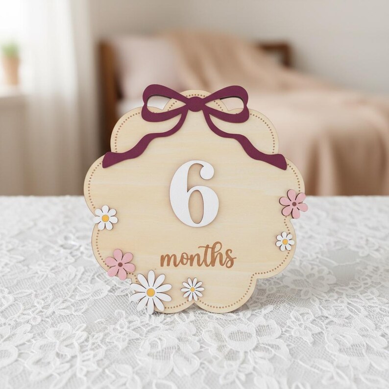 Wooden Baby Milestone Numbers Sign 1–12 Months Floral Design - Etsy