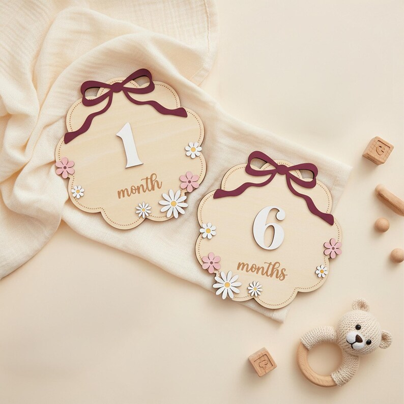 Wooden Baby Milestone Numbers Sign 1–12 Months Floral Design - Etsy