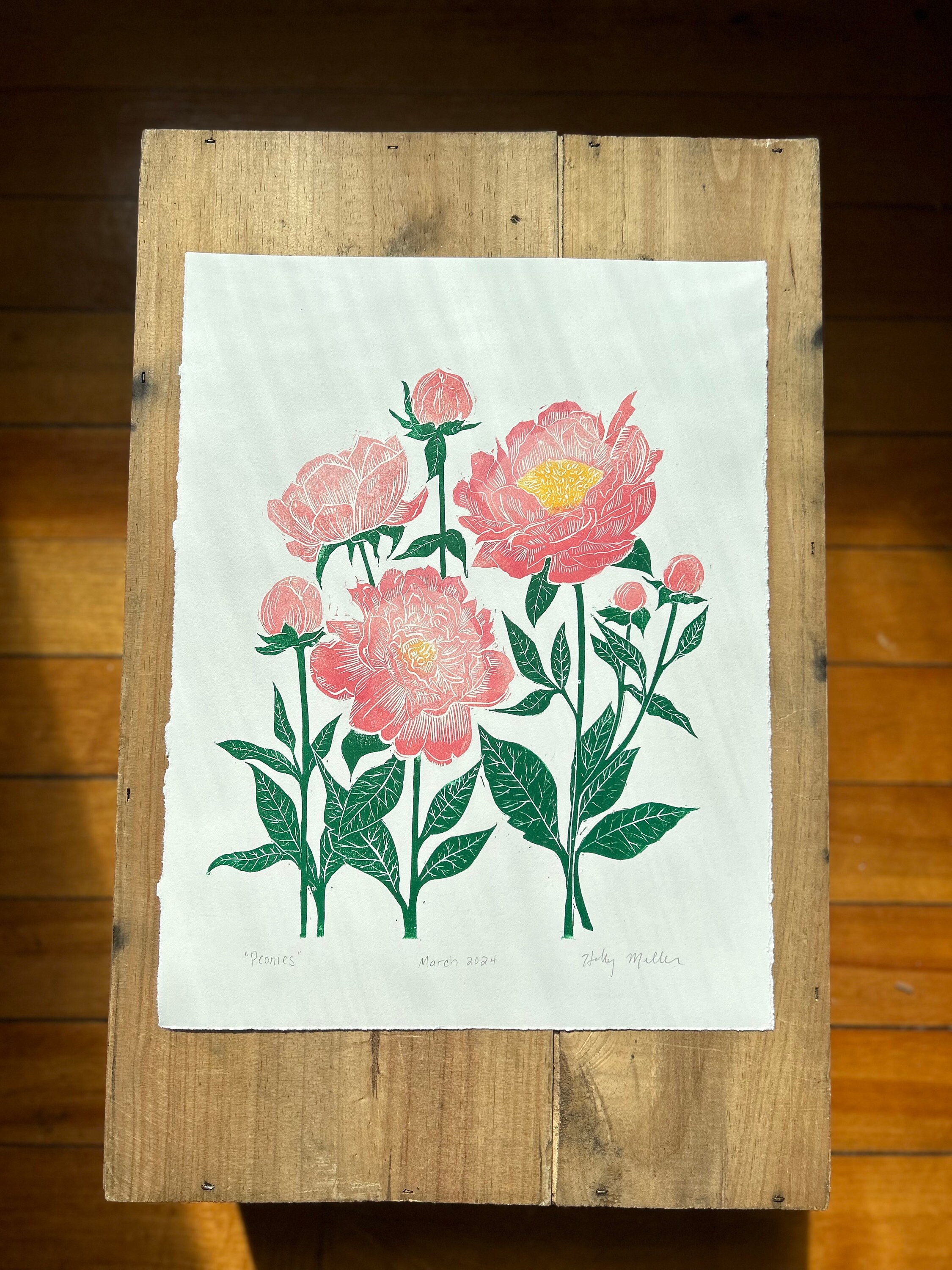 Peonies Linocut Print - Etsy