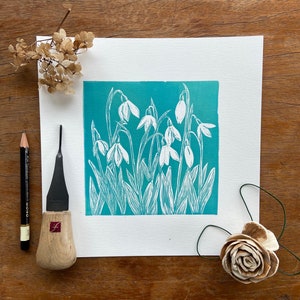 Original Snowdrop Linocut Print - Etsy