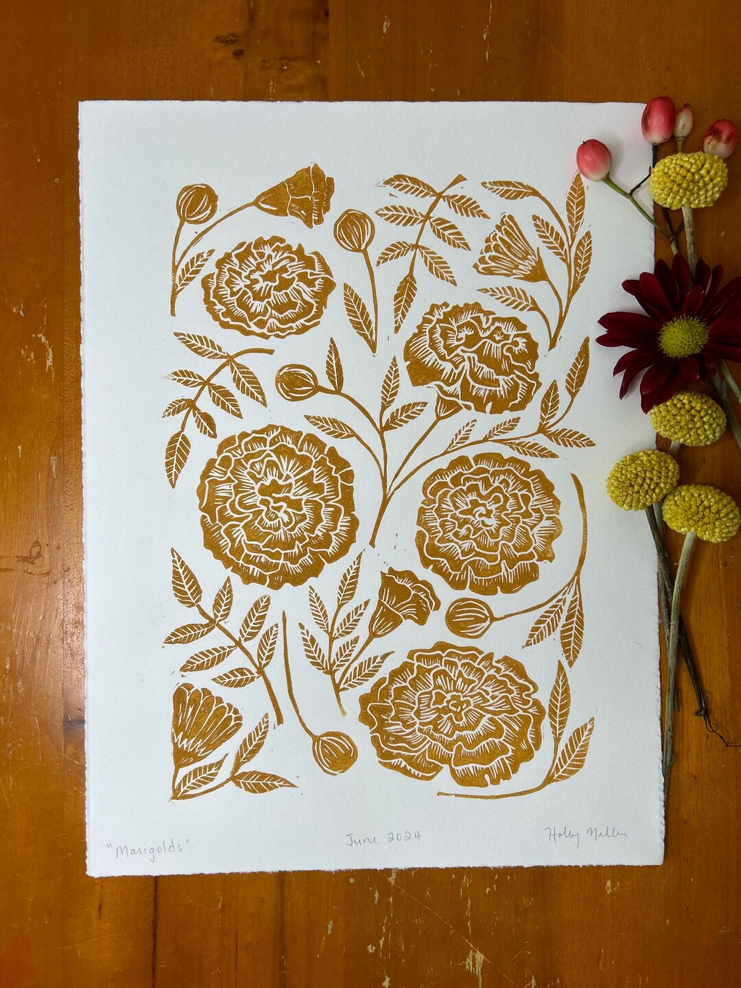 Marigold Linocut Print - Etsy