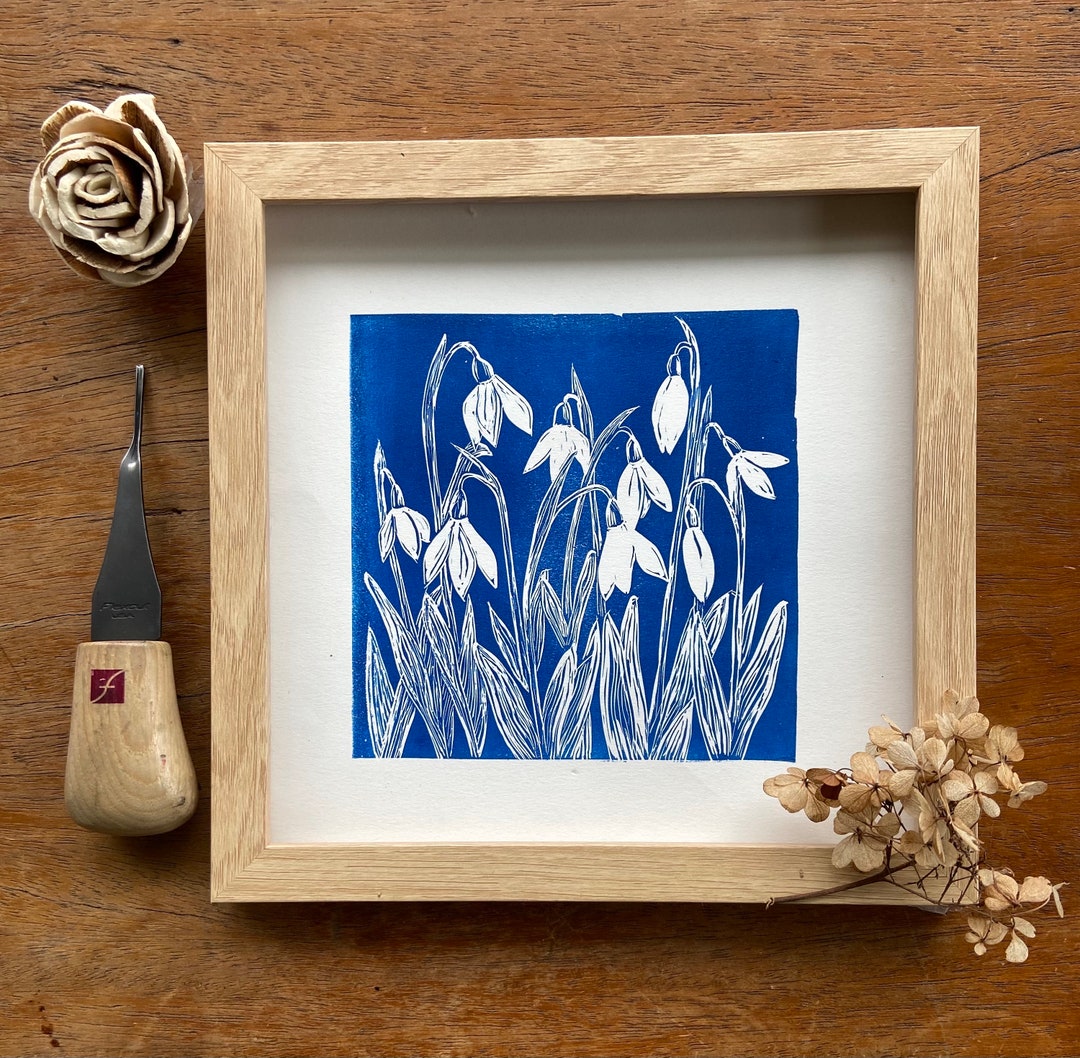 Original Snowdrop Linocut Print - Etsy