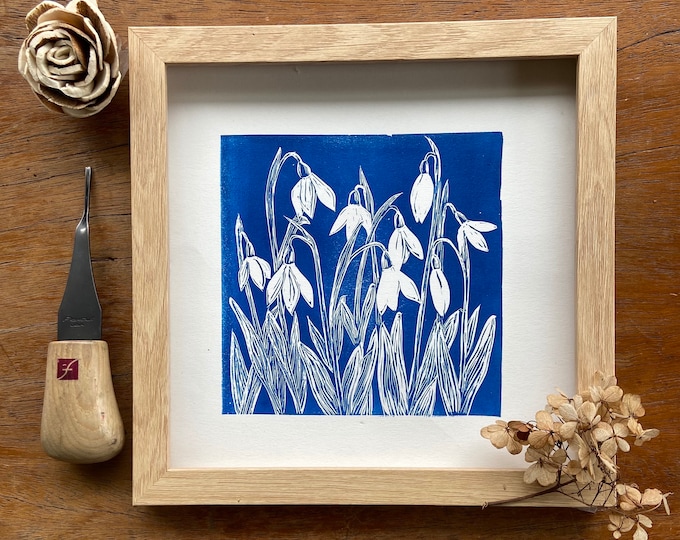 Original Snowdrop Linocut Print - Etsy