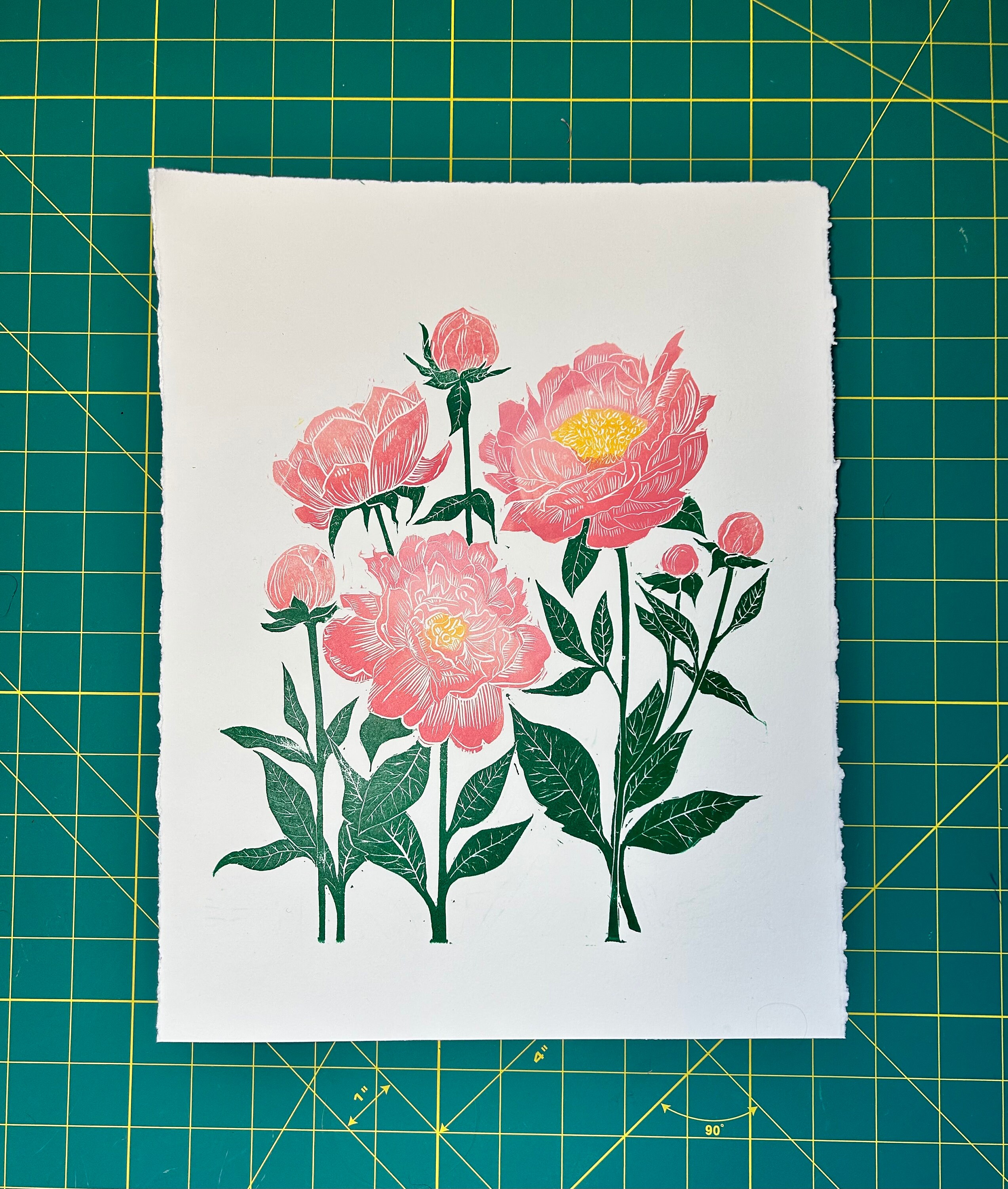 Peonies Linocut Print - Etsy