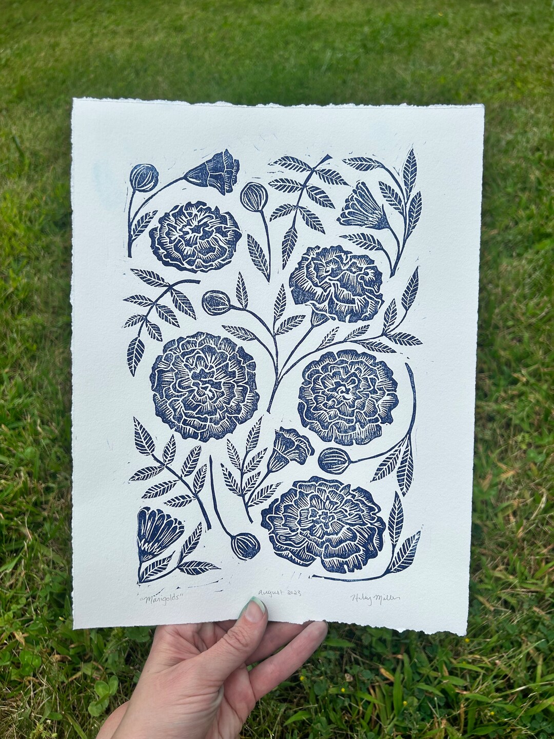 Marigold Linocut Print - Etsy