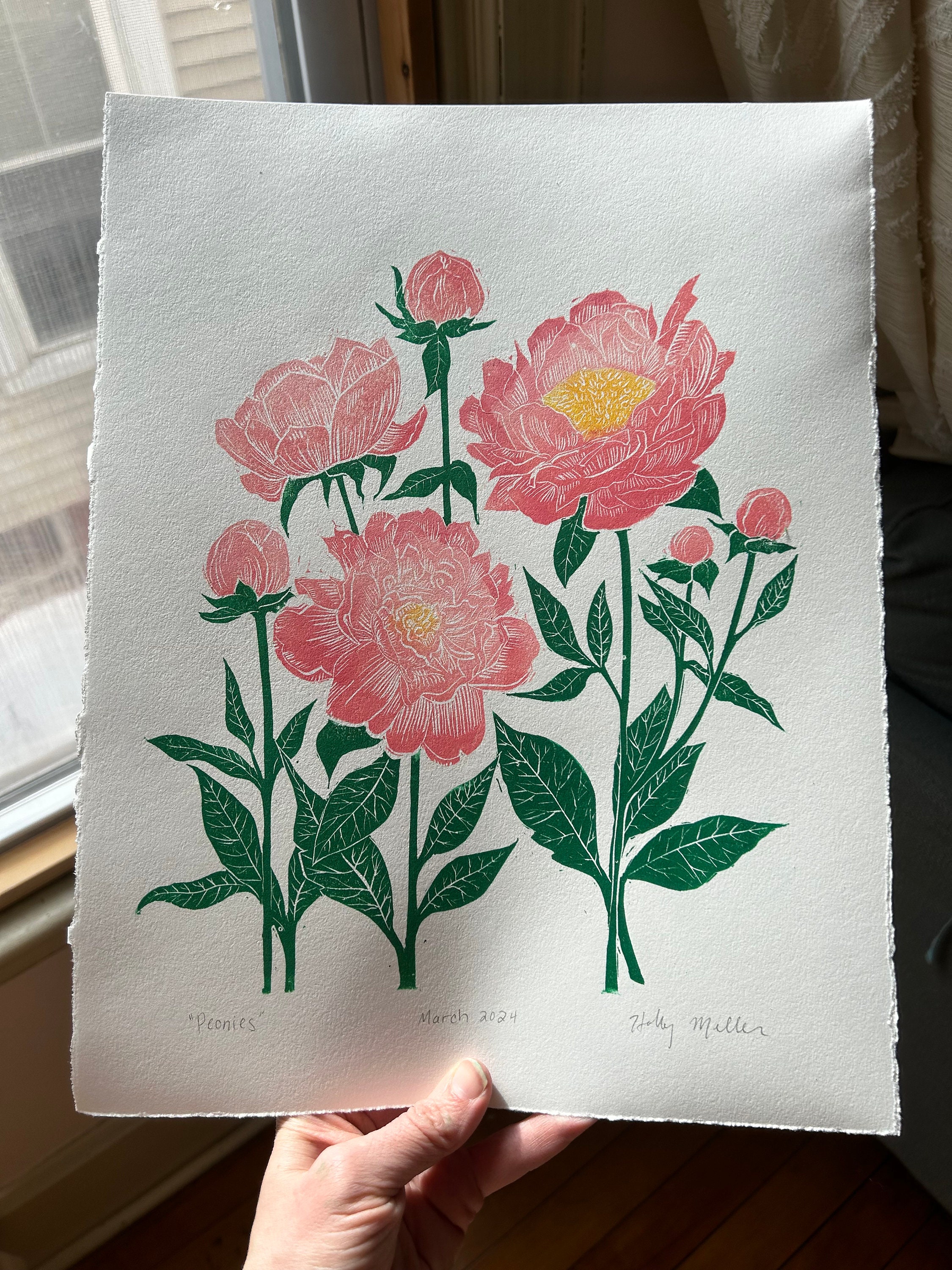 Peonies Linocut Print - Etsy