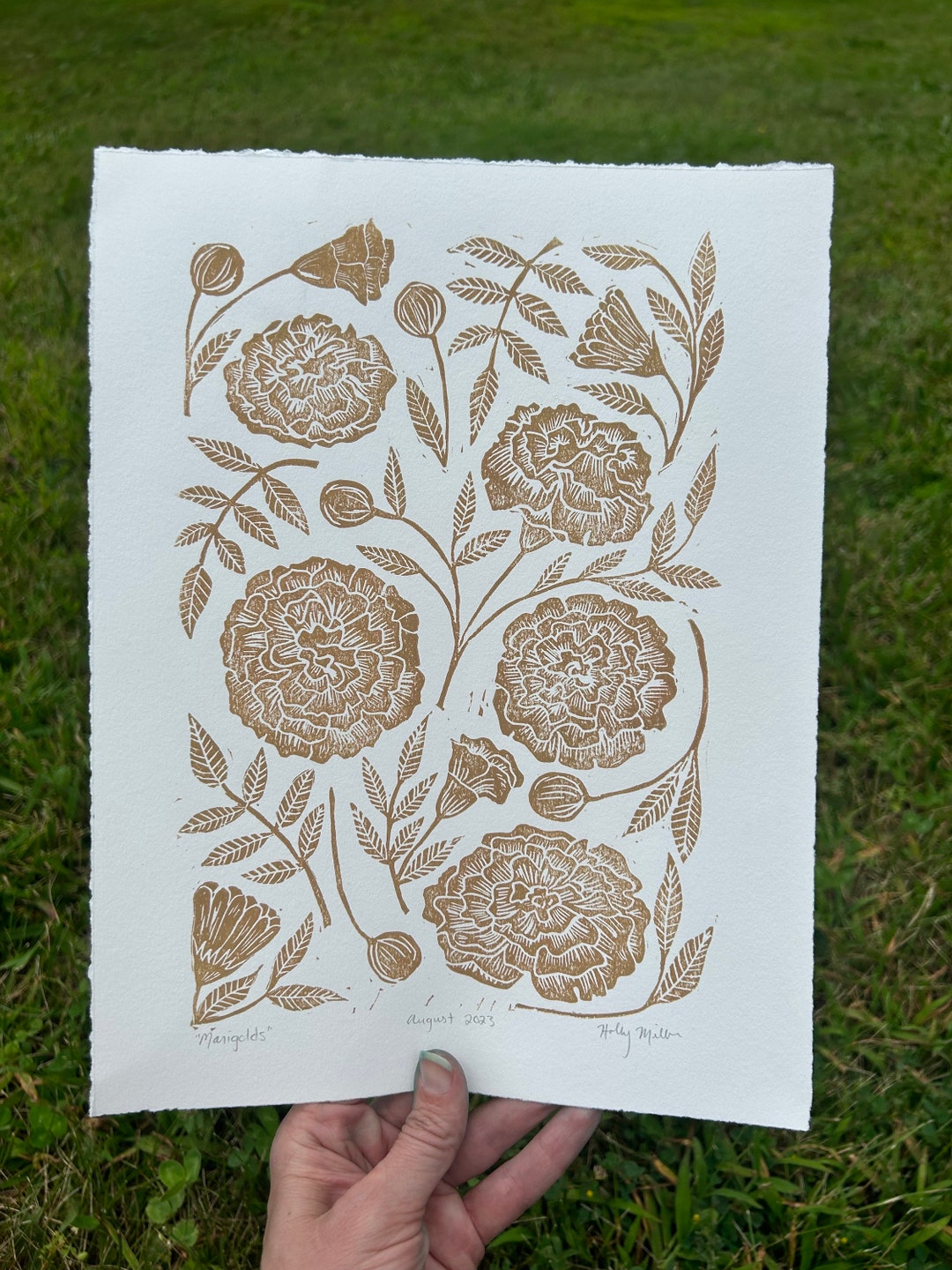 Marigold Linocut Print - Etsy