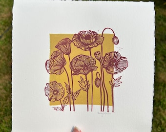 Original Linocut Artwork, poppy - Etsy