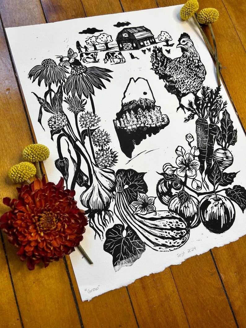 Grow - Original Linocut Print - Etsy