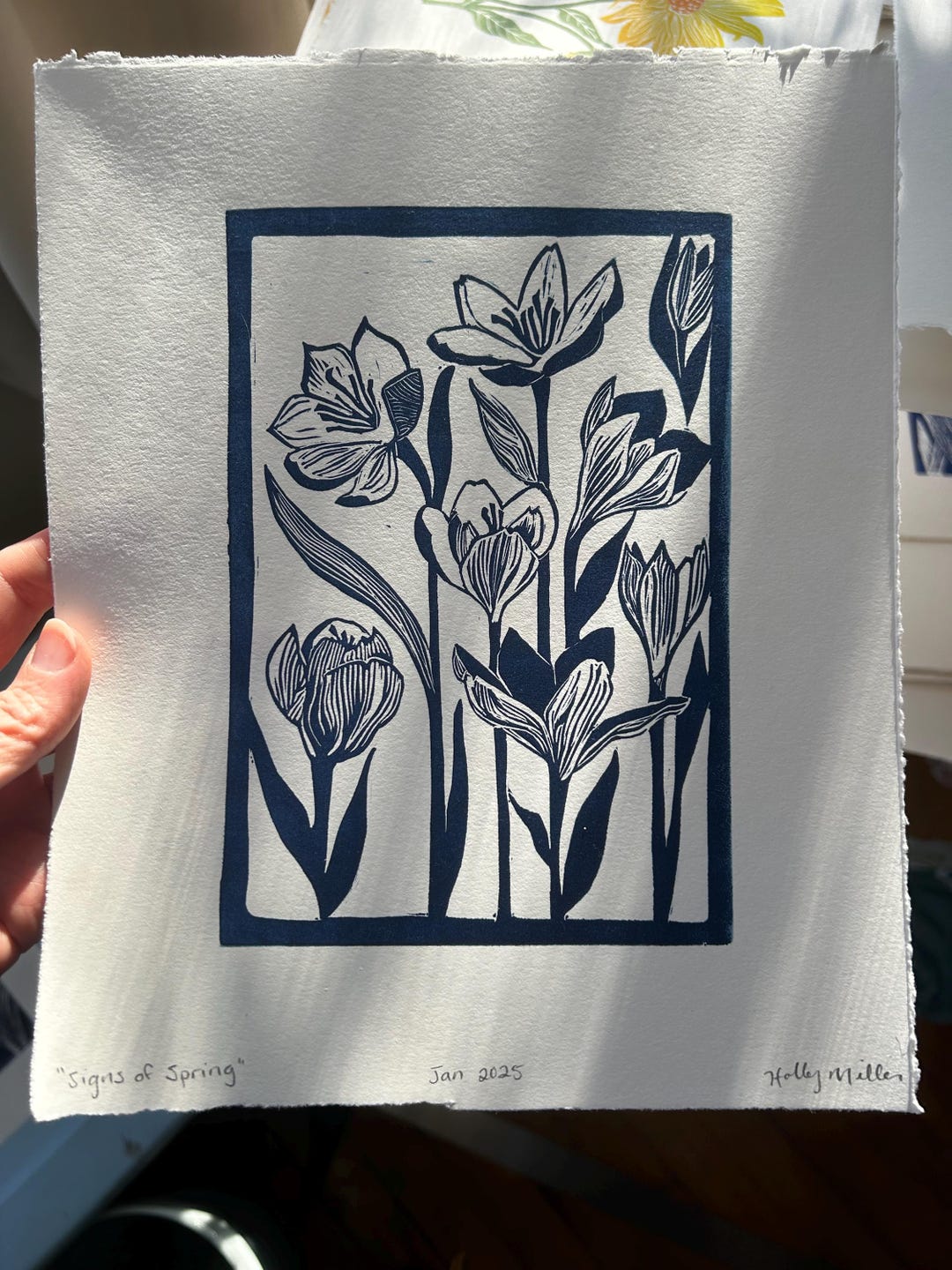 Signs of Spring Linocut Print in Prussian Blue - Etsy