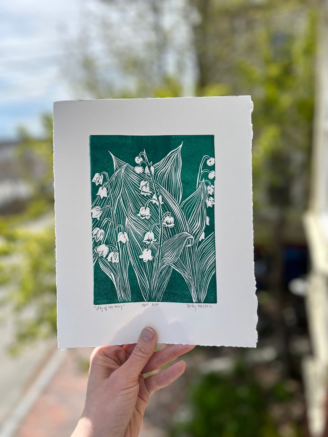 Lily of the Valley Linocut Print in Green - Etsy