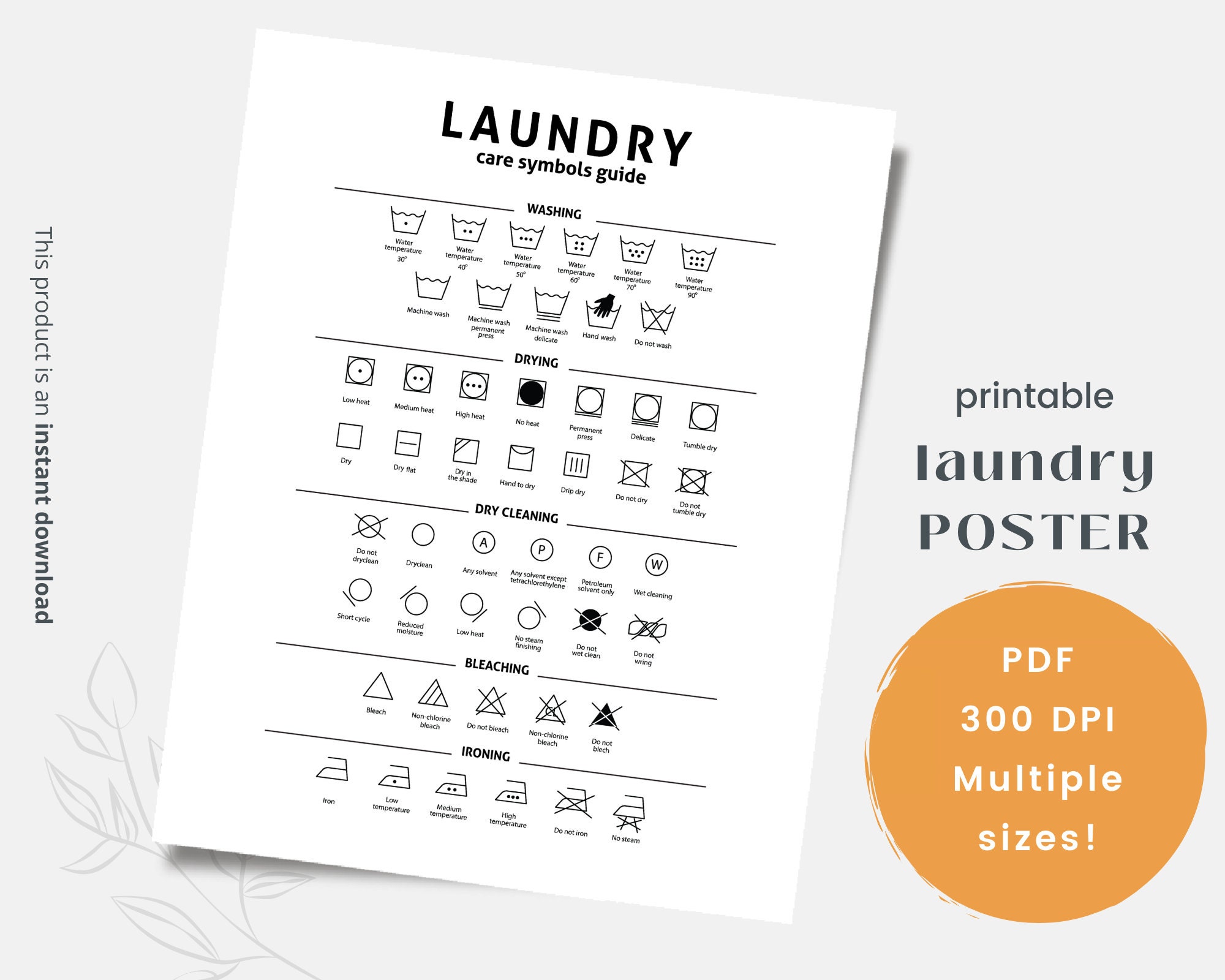 Laundry Symbols Guide Educational Poster Laundry Room Decor ...