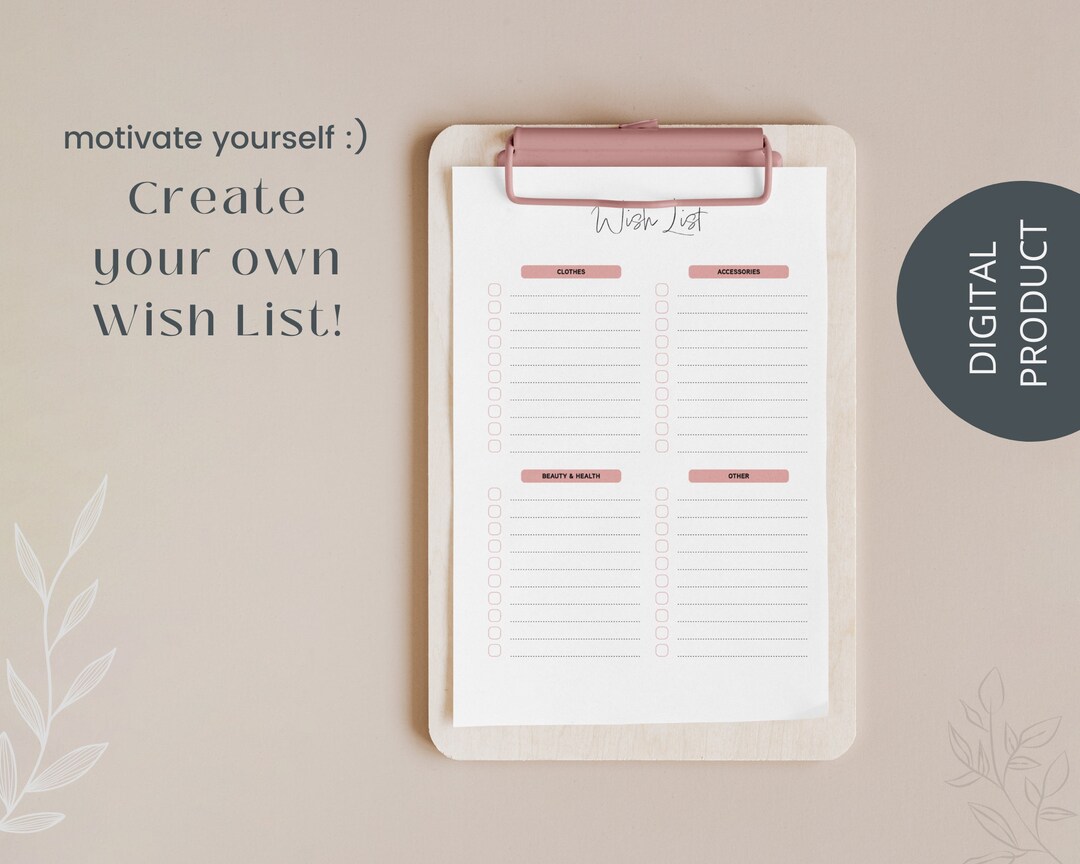 Printable Wish List | Goals | Check Progress | Bucket List | Shopping ...