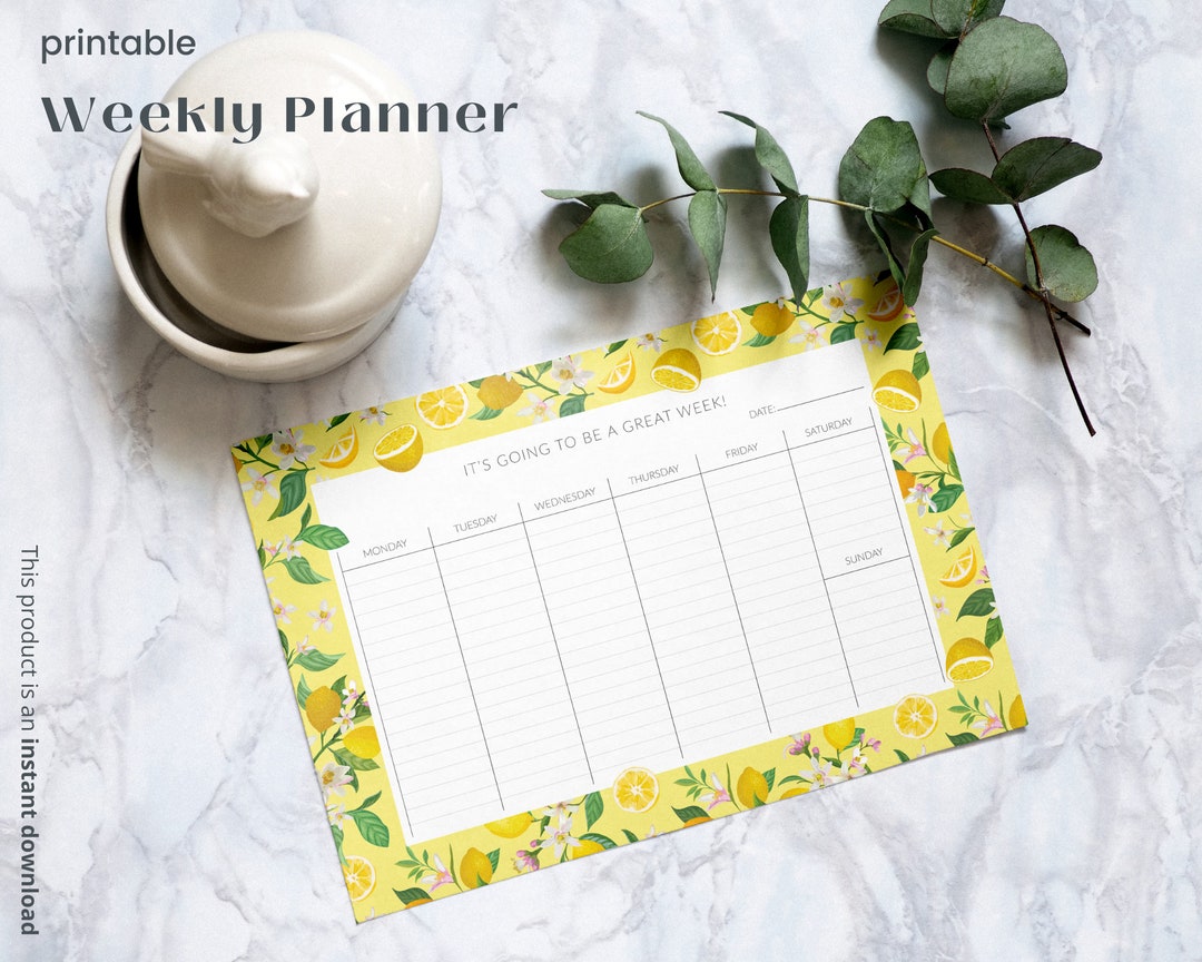 Printable Weekly Planner Weekly Pad Yellow Weekly Schedule Great Week ...
