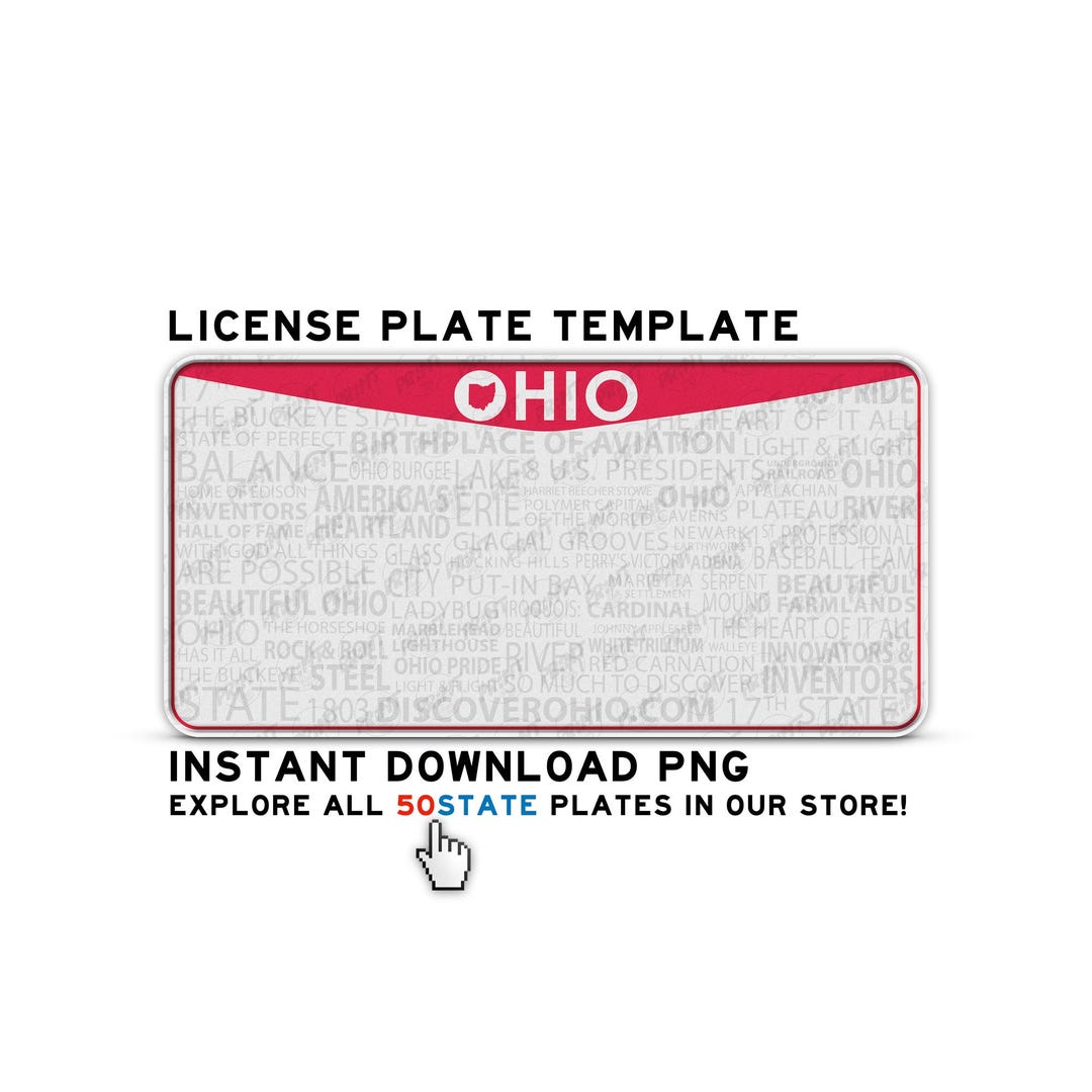 OHIO OH License Plate Template PNG - Travel Print, Wall Art - Etsy